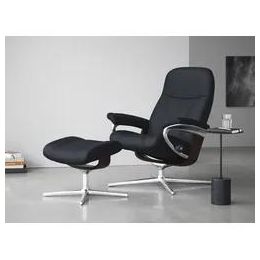 Relaxsessel stressless "Consul" Sessel Gr. Leder PALOMA, Cross Base Braun, S, Relaxfunktion-Drehfunktion-PlusTMSystem-Gleitsystem-BalanceAdaptTM, B/H/T: 78cm x 97cm x 70cm, blau (shadow blue paloma) mit Cross Base, Größe S, M & L, Holzakzent Braun