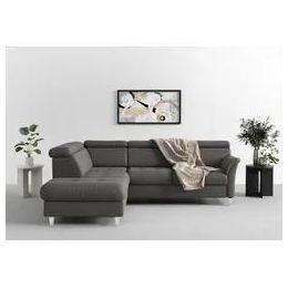 Sit & More Ecksofa SIT & MORE "Marano L-Form", grau (dunkelgrau), B:252cm T:216cm, 100% Polyester, Sofas, inklusive Kopfteilverstellung, wahlweise mit Bettfunktion, Bettkasten