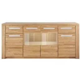 Sideboard Home Affaire "Kolding" Sideboards Gr. B/H/T: 200cm x 90cm x 40cm, Holzwerkstoff eichefarben (Korpus) / Massivholz Eiche (Front), braun (eiche teilmassiv) Breite 200 cm mit 2 Glastüren und Holztüren