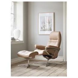 Relaxsessel stressless "Sunrise" Sessel Gr. Leder PALOMA, Cross Base Eiche, Relaxfunktion-Drehfunktion-PlusTMSystem-Gleitsystem-BalanceAdaptTM, B/H/T: 83cm x 105cm x 74cm, braun (almond paloma) mit Cross Base, Größe S, M & L, Holzakzent Eiche