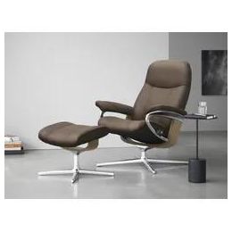 Relaxsessel stressless "Consul" Sessel Gr. ROHLEDER Stoff Q2 FARON, Cross Base Eiche, Relaxfunktion-Drehfunktion-PlusTMSystem-Gleitsystem-BalanceAdaptTM, B/H/T: 82cm x 102cm x 72cm, braun (dark beige q2 faron) mit Hocker, Cross Base, Größe S, M & L, Holzakzent Eiche