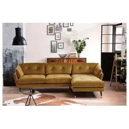 Ecksofa TRENDS BY HG "Japan L-Form" Sofas Gr. B/H/T: 270cm x 84cm x 155cm, Microvelours, Recamiere rechts, gelb (senf) mit Fuß in Holz-Metallkombination, Recamiere rechts oder links