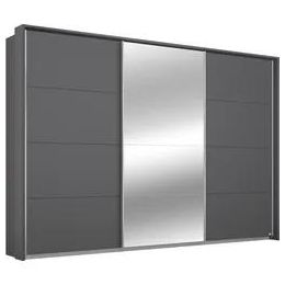 Schwebetürenschrank Rauch "Kleiderschrank Schrank Garderobe CORTONA mit Passepartout" Schränke Gr. B/H/T: 278cm x 214cm x 64cm, Ohne Beleuchtung, 3 St., grau (graumetallic) und optionaler Beleuchtung inkl. Inneneinteilung 2 Boxen Böden