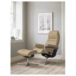 Relaxsessel stressless "Sunrise" Sessel Gr. Leder PALOMA, Cross Base Schwarz, Relaxfunktion-Drehfunktion-PlusTMSystem-Gleitsystem-BalanceAdaptTM, B/H/T: 83cm x 105cm x 74cm, beige (sand paloma) mit Hocker, Cross Base, Größe S, M & L, Holzakzent Schwarz