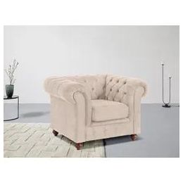 Sessel Home Affaire "Chesterfield B/T/H: 105/69/74 cm" Gr. Luxus-Microfaser weich, B/H/T: 105cm x 74cm x 89cm, beige (creme) mit hochwertiger Knopfheftung, auch in Leder