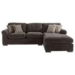 Ecksofa Home Affaire "Broughton L-Form" Sofas Gr. B/H/T: 279 cm x 92 cm x 178 cm, Samtoptik, Ottomane rechts, grau (anthrazit) weicher Sitzkomfort, incl. 4 Zierkissen, Keder