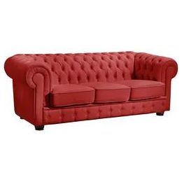 Chesterfield-Sofa Max Winzer "Windsor klassisch, modern und Retro Sofa, hoher Sitzkomfort" Sofas Gr. B/H/T: 205cm x 75cm x 96cm, Kunstleder, 3-Sitzer, rot mit edler Knopfheftung, 2-Sitzer oder 3-Sitzer