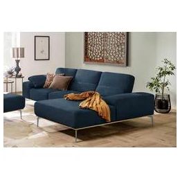 Ecksofa W.Schillig "run" Sofas Gr. B/H/T: 299cm x 88cm x 178cm, ROHLEDER Jacquard-Flachgewebe Q2 W60, Recamiere rechts, mit Sitztiefenverstellung, blau (jeans w60) mit elegantem Holzsockel, Füße in Silber matt, Breite 299 cm