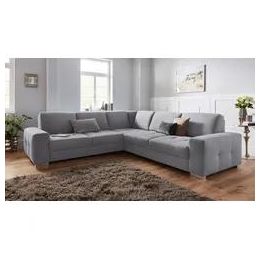 Sit & More Ecksofa SIT & MORE "Santorini L-Form" Sofas Gr. B/H/T: 276cm x 82cm x 271cm, Struktur, langer Schenkel rechts, mit Bettfunktion-mit Sitztiefenverstellung-mit Bettkasten, grau mit Federkern und Sitztiefenverstellung, wahlweise Bettfunktion