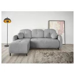 Ecksofa LEONIQUE "BLAISE" Sofas Gr. B/H: 230cm x 90cm, Recamiere links, grau (hellgrau) mit Bett-Funktion (Liegefläche 140200 cm), Zier- und Rückenkissen