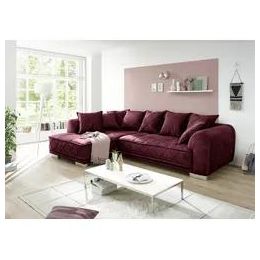 Ecksofa ED EXCITING DESIGN "Sentina L-Form" Sofas Gr. B/H/T: 319cm x 73cm x 194cm, Microvelours, Ottomane beidseitig montierbar, rot (burgund) mit Rückenkissen, Ottomane links oder rechts montierbar, frei im Raum