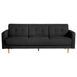 3-Sitzer Max Winzer "Jesper Kippcouch mit komfortablem Federkern, klassisch und modern" Sofas Gr. B/H/T: 224 cm x 84 cm x 82 cm, Samtvelours 20442, schwarz Schlafsofa mit Knopfheftung im Rücken, inklusive Bettkasten