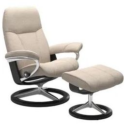 Relaxsessel stressless "Consul" Sessel Gr. ROHLEDER Stoff Q2 FARON, Signature Base Schwarz, BalanceAdaptTM-PlusTMSystem-Gleitsystem-Relaxfunktion-Drehfunktion-Kopfstützenverstellung-Rückteilverstellung, B/H/T: 91cm x 102cm x 79cm, beige (light q2 faron) mit Hocker, Signature Base, Größe L, Gestell Schwarz