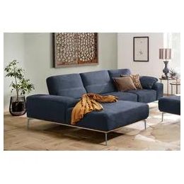 Ecksofa W.Schillig "run" Sofas Gr. B/H/T: 319cm x 88cm x 178cm, Stoff S37, Recamiere links, mit Sitztiefenverstellung, blau (dunkelblau s37) mit elegantem Holzsockel, Füße in Silber matt, Breite 319 cm