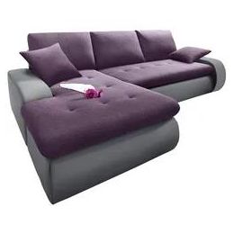 Ecksofa Trendmanufaktur "Indie, L-Form" Sofas Gr. B/H/T: 246cm x 86cm x 155cm, Kunstleder SOFTLUX-Struktur fein, Recamiere links, mit Bettfunktion-XL, lila (grau/brombeer) wahlweise XL oder XXL