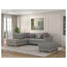 Sit & More Ecksofa SIT & MORE "Dundee L-Form" Sofas Gr. B/H/T: 263cm x 86cm x 219cm, Luxus-Microfaser Paris, Ottomane links, mit Kopfteilverstellung-mit Bettfunktion-mit Stauraum, weiß (silber) mit Federkern und Massivholzfüßen, wahlweise Kopfteilverstellung