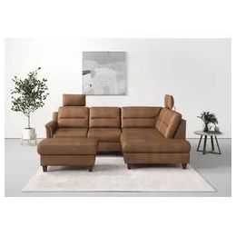 Sit & More Ecksofa SIT & MORE "Farö L-Form" Sofas Gr. B/H/T: 251cm x 90cm x 187cm, Microfaser, Ottomane rechts, mit Bettfunktion-mit Bettkasten, braun (cognac) inklusive Federkern, wahlweise mit Bettfunktion und Bettkasten