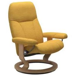 Relaxsessel stressless "Consul" Sessel Gr. ROHLEDER Stoff Q2 FARON, Classic Base Eiche, PlusTMSystem-Gleitsystem-Relaxfunktion-Drehfunktion-Kopfstützenverstellung-Rückteilverstellung, B/H/T: 85cm x 100cm x 77cm, gelb (yellow q2 faron) mit Classic Base, Größe L, Gestell Eiche