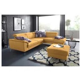 Sit & More Ecksofa SIT & MORE "Percy L-Form" Sofas Gr. B/H/T: 270cm x 80cm x 235cm, Luxus-Microfaser Paris, Ottomane rechts, mit satiniertem Nickelfuß, gelb (mustard) 15 cm Fußhöhe, Sitztiefenverstellung, wahlweise in 2 Fußfarben