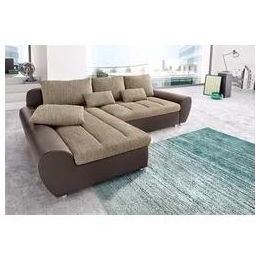 Sit & More Ecksofa SIT & MORE "Bandos L-Form" Sofas Gr. B/H/T: 269cm x 83cm x 173cm, Luxus-Kunstleder-Struktur, Recamiere links, mit Bettfunktion, braun (mokka, cappuccino) in 2 unterschiedlichen Größen, wahlweise mit Bettfunktion