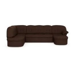 Wohnlandschaft DOMO collection "Pegnitz U-Form" Sofas Gr. B/H/T: 292 cm x 82 cm x 180 cm, Struktur, Recamiere rechts, ohne Bettfunktion, braun (dunkelbraun) wahlweise mit Bettfunktion