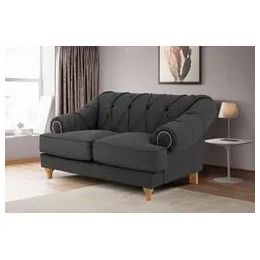 2-Sitzer Home Affaire "Alegra", grau (anthrazit), B:164cm H:86cm T:108cm, Luxus-Kunstleder, Sofas, mit Knopfheftung im Rücken, Keder und Nieten in Armlehnen