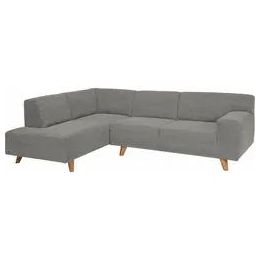 Ecksofa Tom Tailor HOME "NORDIC PURE" Sofas Gr. B/H/T: 249cm x 77cm x 181cm, Samtstoff STC, Ottomane links, grau (basalt stc 9) mit Ottomane, im Retrolook, Füße Buche natur