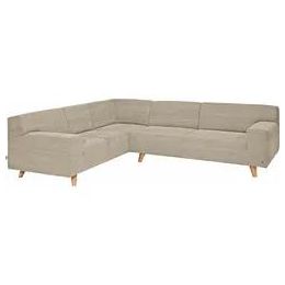 Ecksofa Tom Tailor HOME "NORDIC PURE" Sofas Gr. B/H/T: 269cm x 77cm x 226cm, Vintage Webstoff TUS, langer Schenkel rechts, beige (ecru tus 1) im Retrolook, Füße Buche natur