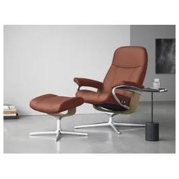 Relaxsessel stressless "Consul" Sessel Gr. Leder PALOMA, Cross Base Eiche, Relaxfunktion-Drehfunktion-PlusTMSystem-Gleitsystem-BalanceAdaptTM, B/H/T: 82cm x 102cm x 72cm, rot (henna paloma) mit Cross Base, Größe S, M & L, Holzakzent Eiche