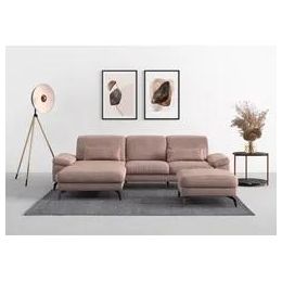 Sit & More Ecksofa SIT&MORE "Cabana L-Form" Sofas Gr. B/H/T: 301 cm x 84 cm x 195 cm, Feincord, mega-Recamiere links, ohne Sitztiefenverstellung-ohne Kopfteilverstellung-ohne Armlehnfunktion-ohne Federkern, rosa (altrosa) Recamiere, wahlweise mit Sitztiefen-, Armlehnen- und Kopfteilfunktion