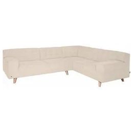 Ecksofa Tom Tailor HOME "NORDIC CHIC" Sofas Gr. B/H/T: 269cm x 77cm x 226cm, Samtstoff STC, langer Schenkel links, beige (ivory stc 1) im Retrolook, Füße Buche natur