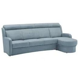 Ecksofa VILLA BECK "Varese L-Form" Sofas Gr. B/H/T: 256cm x 102cm x 83cm, Microfaser, Longchair rechts, ohne Bettkasten, blau (16 steel) Kopfteilverstellung, wahlweise mit Sitzvorzug, in Sitzhöhe 49 cm