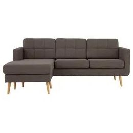 Ecksofa Home Affaire "Brest L-Form" Sofas Gr. B/H/T: 205cm x 84cm x 150cm, Struktur fein, Recamiere links, Polyätherschaum-Polsterung, braun mit Knopfheftung und Steppung im Rücken, geradliniges Design