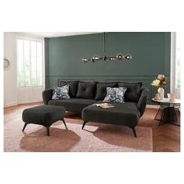 Ecksofa Inosign "Baggio L-Form" Sofas Gr. B/H/T: 277cm x 80cm x 162cm, Veloursstoff, Recamiere rechts, grau (anthrazit) Zierkissen inklusive