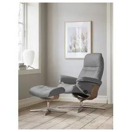 Relaxsessel stressless "Sunrise" Sessel Gr. Leder BATICK, Cross Base Eiche, Relaxfunktion-Drehfunktion-PlusTMSystem-Gleitsystem-BalanceAdaptTM, B/H/T: 79cm x 103cm x 73cm, grau (wild dove batick) mit Cross Base, Größe S, M & L, Holzakzent Eiche