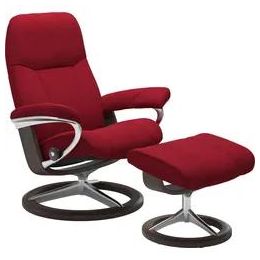 Relaxsessel stressless "Consul" Sessel Gr. ROHLEDER Stoff Q2 FARON, Signature Base Wenge, BalanceAdaptTM-PlusTMSystem-Gleitsystem-Relaxfunktion-Drehfunktion-Kopfstützenverstellung-Rückteilverstellung, B/H/T: 78cm x 97cm x 70cm, rot (red q2 faron) mit Hocker, Signature Base, Größe S, Gestell Wenge