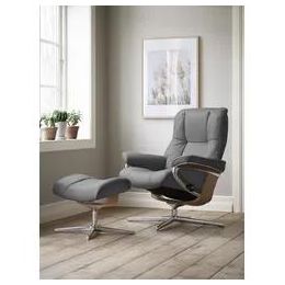 Relaxsessel stressless "Mayfair" Sessel Gr. Microfaser DINAMICA, Cross Base Eiche, Relaxfunktion-Drehfunktion-PlusTMSystem-Gleitsystem-BalanceAdaptTM, B/H/T: 83cm x 102cm x 74cm, grau (dark grey dinamica) mit Hocker, Cross Base, Größe S, M & L, Holzakzent Eiche