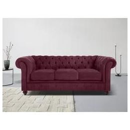 Chesterfield-Sofa Home Affaire "Chesterfield 3-Sitzer B/T/H: 198/89/74 cm" Sofas Gr. B/H/T: 198cm x 74cm x 89cm, Luxus-Microfaser weich, rot (weinrot) mit hochwertiger Knopfheftung, auch in Leder