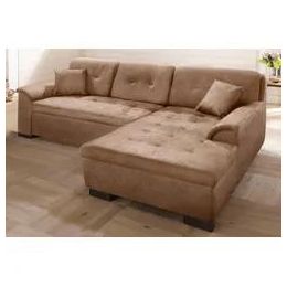 Ecksofa Home Affaire "Bergen" Sofas Gr. B/H/T: 267cm x 83cm x 178cm, Microfaser PRIMABELLE, Recamiere rechts, ohne Bettfunktion, braun (café) wahlweise mit Bettfunktion L-Form