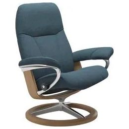 Relaxsessel stressless "Consul", blau (petrol q2 faron), B:91cm H:102cm T:79cm, Leder BATICK: BATICK ist ein leicht korrigiertes, durchgefärbtes und genarbtes Möbelleder, bei dem die meisten Unebenheiten und Spuren in der Regel entfernt wurden., Leder PALOMA: PALOMA ist ein durchgefärbtes Semianilin-Möbelleder mit natürlicher Narbung., ROHLEDER Stoff Q2 FARON: Ein fester zuverlässiger Bouclu00e9 m