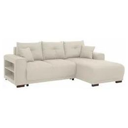 Ecksofa Home Affaire "Viborg L-Form" Sofas Gr. B/H/T: 234cm x 91cm x 162cm, Struktur, Recamiere rechts, ohne Bettfunktion-ohne Bettkasten, beige (creme) mit Regal in der Armlehne, wahlweise Bettfunktion