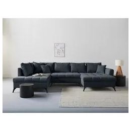 Wohnlandschaft Inosign "Lörby U-Form" Sofas Gr. B/H/T: 339 cm x 90 cm x 190 cm, Aqua Clean Pascha, Ottomane links, Aqua Clean Pascha, blau (blaugrau) Belastbarkeit bis 140kg pro Sitzplatz, auch mit Aqua clean-Bezug