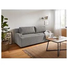 Schlafsofa Andas "Halbschlaf" Sofas Gr. B/H/T: 225 cm x 90 cm x 95 cm, Struktur weich, grau mit Bettfunktion und Bettkasten