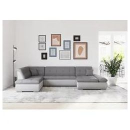 Wohnlandschaft DOMO collection "Moric U-Form auch in Cord" Sofas Gr. B/H/T: 353cm x 80cm x 95cm, Webstoff fein, Recamiere rechts, ohne Funktion, silberfarben (silber, grau) im XXL-Format, wahlweise mit Bettfunktion und Armlehnenverstellung