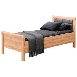 Einzelbett Priess "Arnsberg", braun (artisan eiche, anthrazit), B:108cm L:208cm, Betten, Jugendbett Kinder-Einzelbett Bettgestell, Komforthöhe mit gepolstertem Kopfteil