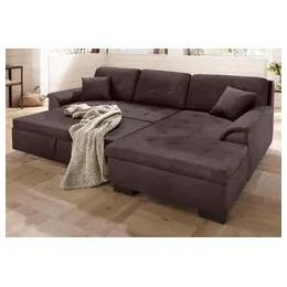 Ecksofa Home Affaire "Bergen" Sofas Gr. B/H/T: 267cm x 83cm x 178cm, Microfaser PRIMABELLE, Recamiere rechts, mit Bettfunktion, braun (mokka) wahlweise mit Bettfunktion L-Form