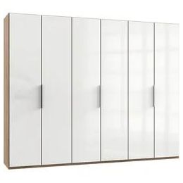 Kleiderschrank wimex "Level by fresh to go", braun (plankeneichefarben, weißglas), B:300cm H:236cm T:58cm, Schränke, Drehtürenschrank Kleiderschrank, Türen vollflächig mit farbigem Glas