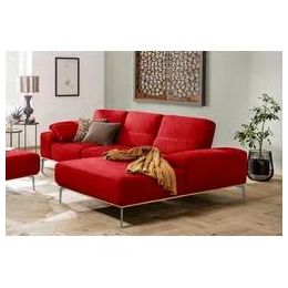 Ecksofa W.Schillig "run" Sofas Gr. B/H/T: 279cm x 88cm x 178cm, ROHLEDER Jacquard-Flachgewebe Q2 W60, Recamiere rechts, mit Sitztiefenverstellung, rot (rot w60) mit elegantem Holzsockel, Füße in Silber matt, Breite 279 cm