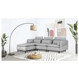 Ecksofa Andas "ALVIK L-Form" Sofas Gr. B/H/T: 262cm x 88cm x 172cm, Filzoptik, Recamiere links, Recamiere links, grau (hellgrau) zusammengesetzt aus Modulen, erweiterbar mit Modulen der Serie