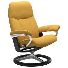 Relaxsessel stressless "Consul" Sessel Gr. ROHLEDER Stoff Q2 FARON, Signature Base Schwarz, BalanceAdaptTM-PlusTMSystem-Gleitsystem-Relaxfunktion-Drehfunktion-Kopfstützenverstellung-Rückteilverstellung, B/H/T: 91cm x 102cm x 79cm, gelb (yellow q2 faron) mit Signature Base, Größe L, Gestell Schwarz